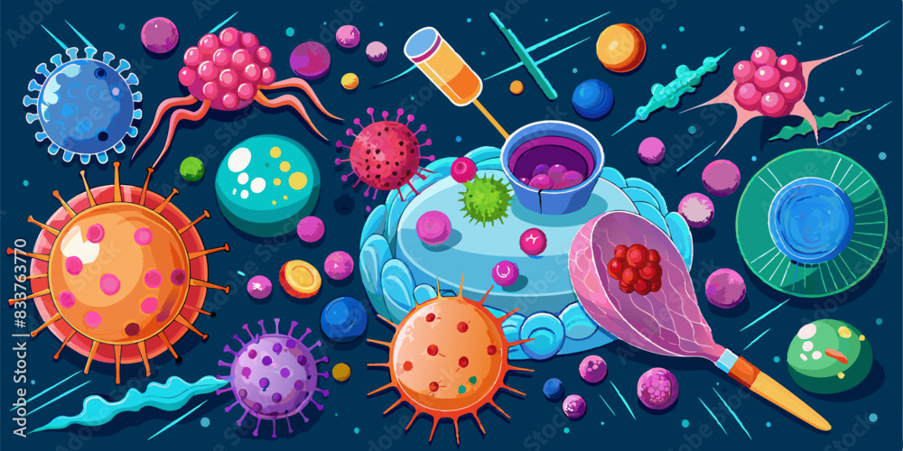 Vetor de Tumor microenvironment concept with cancer cells, T-Cells ...