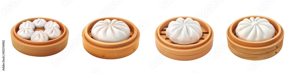 Steamed buns in 3D cartoon steamer isolated on transparent background ...