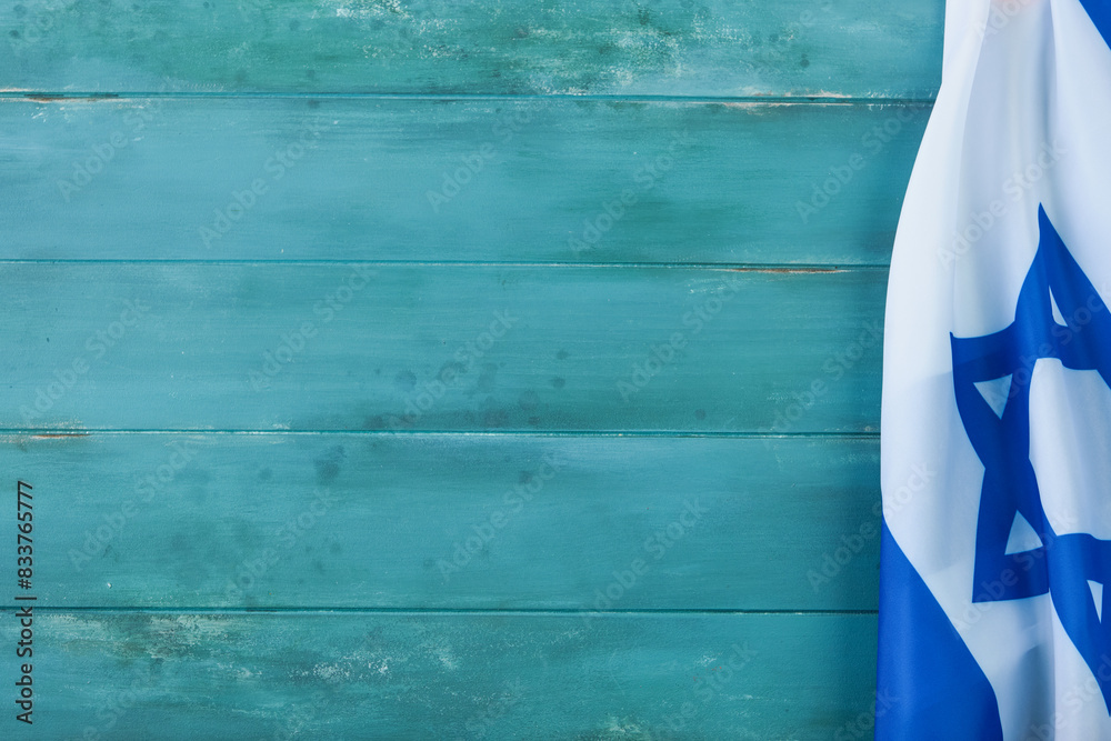 Shavuot jewish background. Ripe bouquet of wheat with blue ribbon with ...