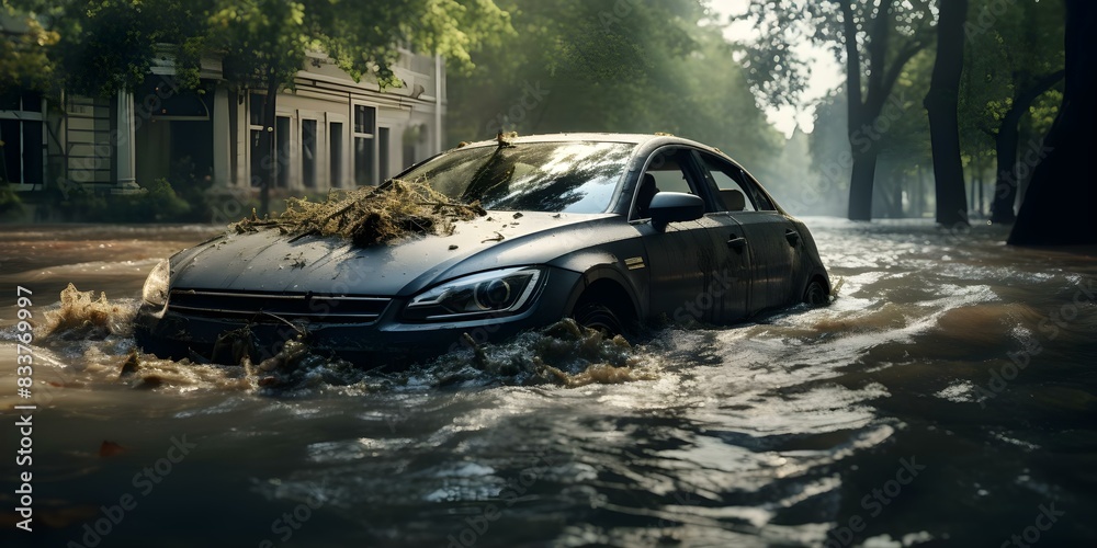 Vehicle stranded in waterlogged road. Concept Flooding, Car Trouble ...