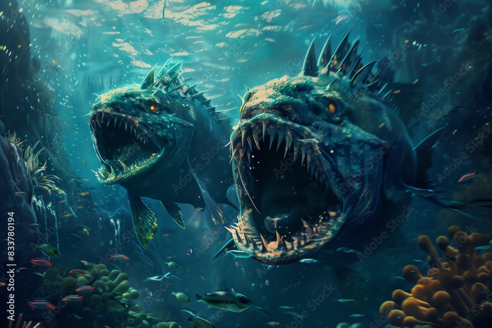 scary underwater sea creatures by generative ai Stock Illustration ...
