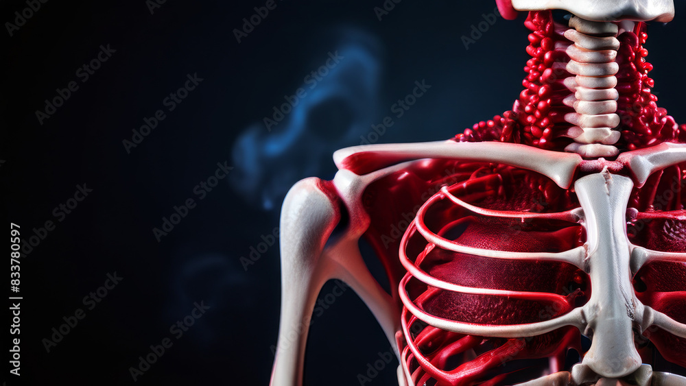 A detailed anatomical model of the human upper body with a focus on the ...