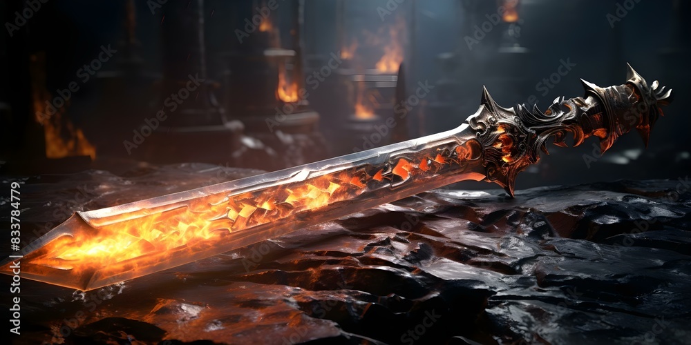 The title "Medieval Fantasy Sword of Flames Imbued in Stone: Mystical ...
