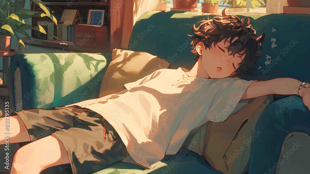 anime boy sleeping snoring 2d illustration Stock Illustration | Adobe Stock