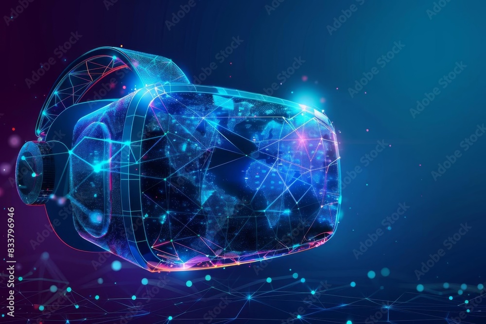 Virtual reality theme with a world map, featuring mesh lines and ...