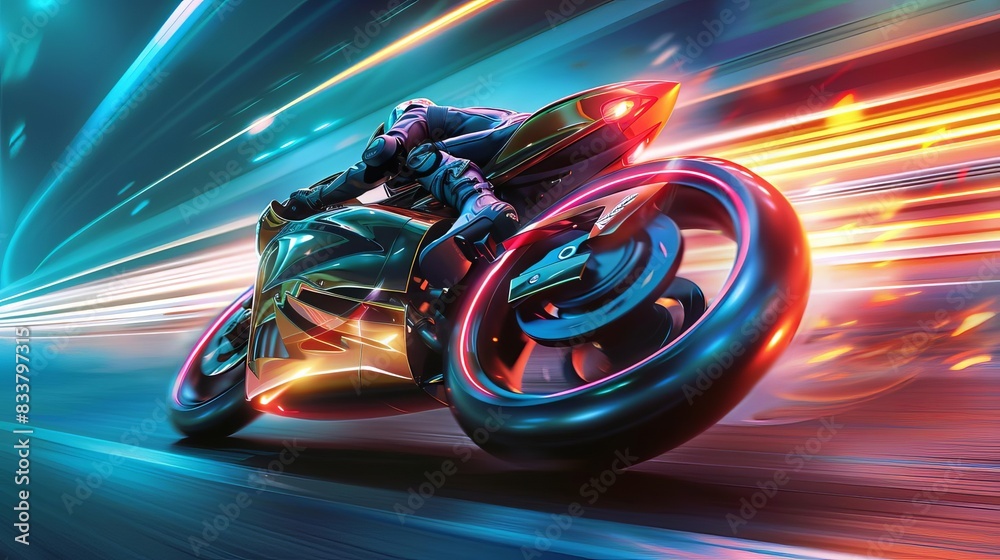 futuristic superbike motorcycle racing at electrifying speed on sleek ...
