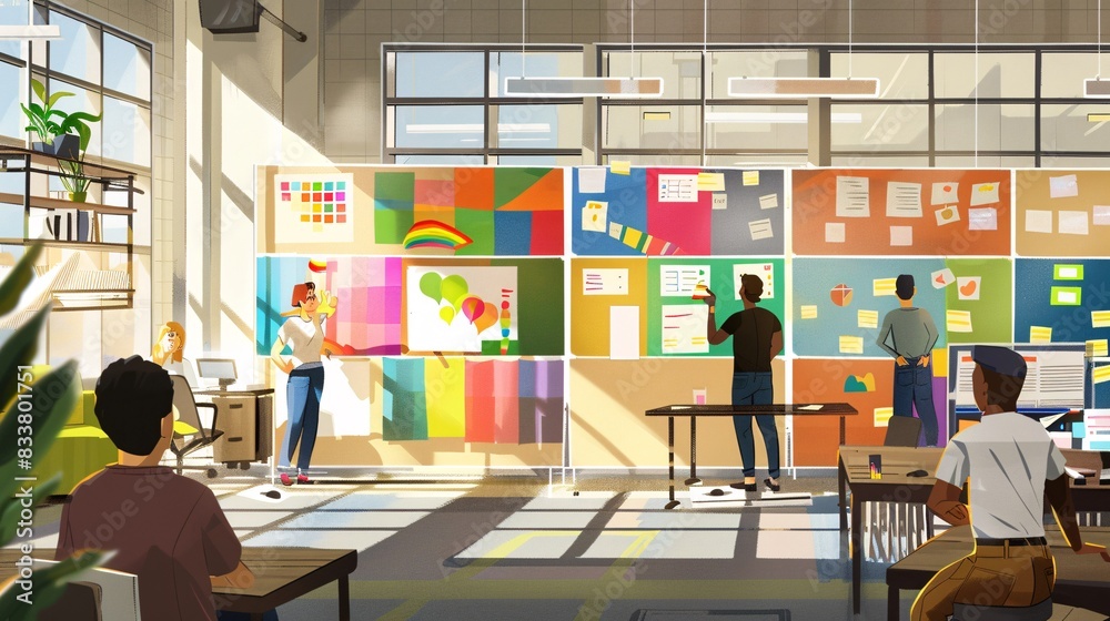 20. An engaging office scene where employees collaborate on a project ...