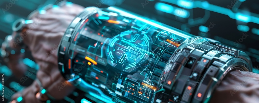 Design a high-tech wearable device that seamlessly integrates with the ...