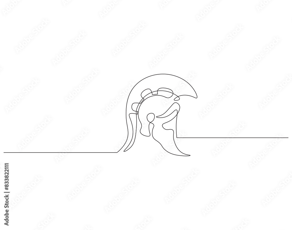 Continuous one line drawing of Sparta helmet. One line drawing ...