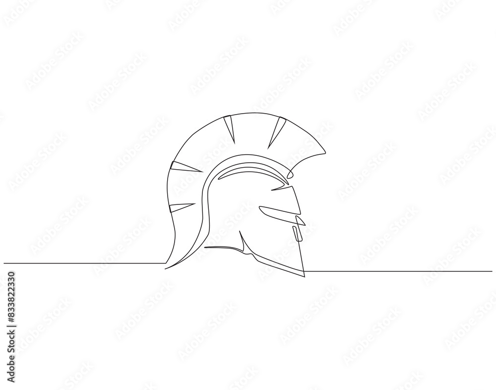 Continuous one line drawing of Sparta helmet. One line drawing ...