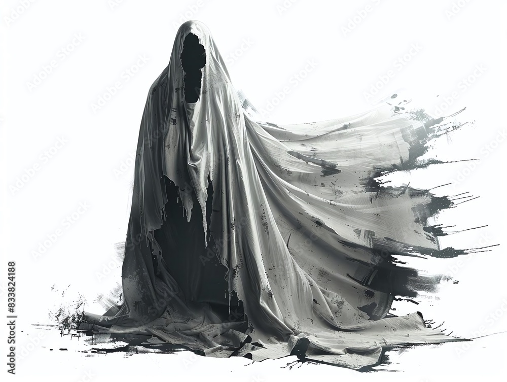 Design a Halloweenthemed ghost cloak, isolated on a white background ...