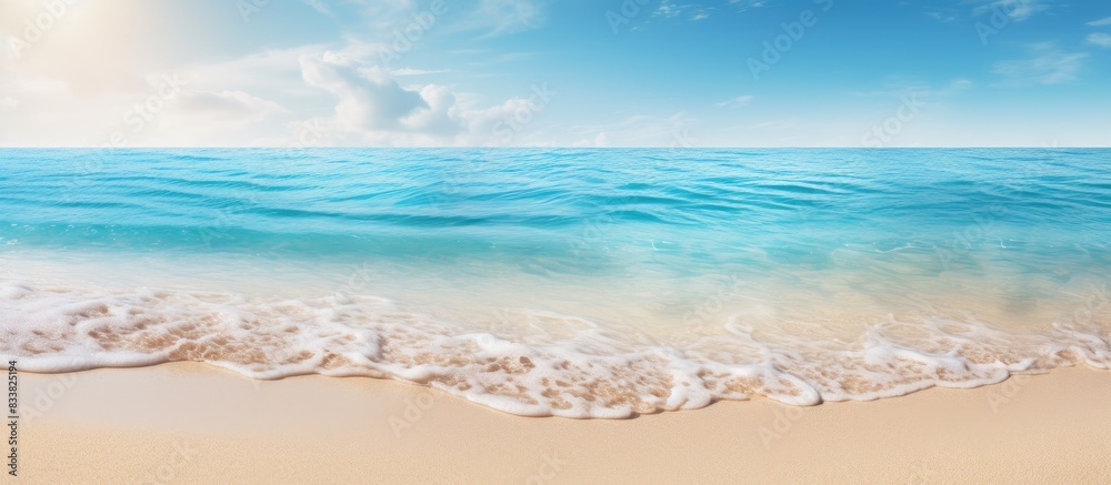 Tropical summer beach with sunlight and ocean water sparkles on a light ...