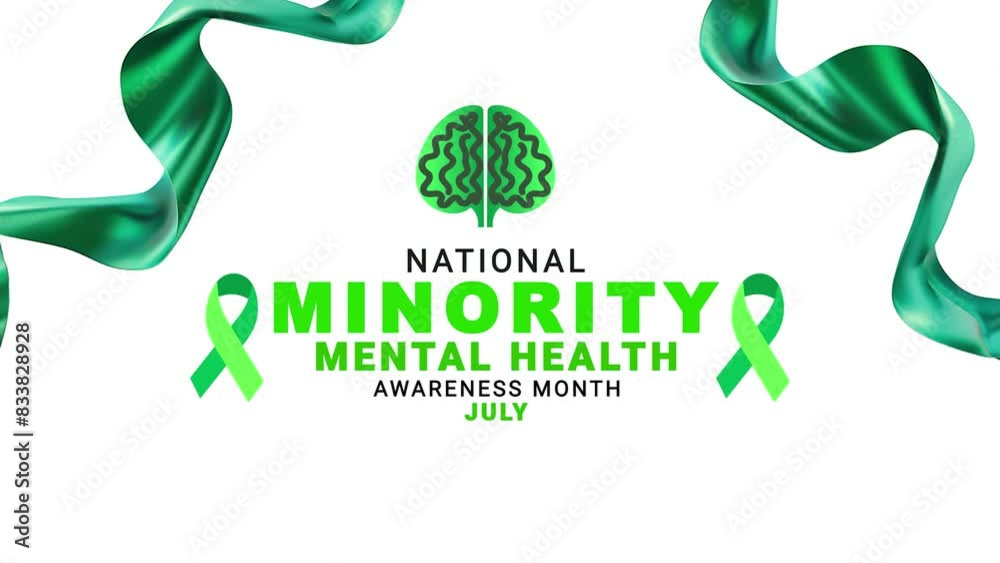 National Minority mental health awareness month. Green color ribbon ...