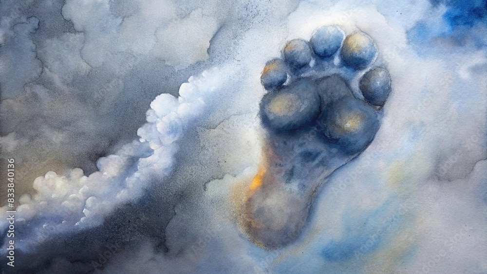 Top down view of a footprint with rising smoke, symbolizing the carbon ...