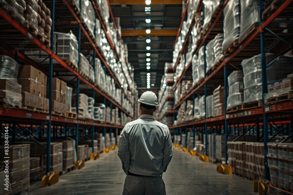 Professional male warehouse manager overseeing inventory and ...