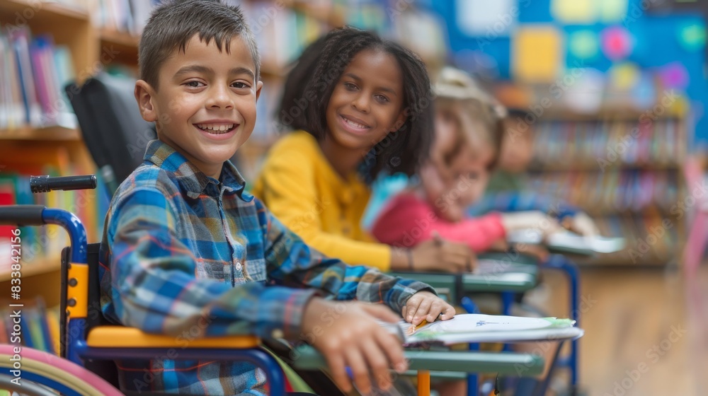 happy smiling diversity disabled handicapped young student in his ...