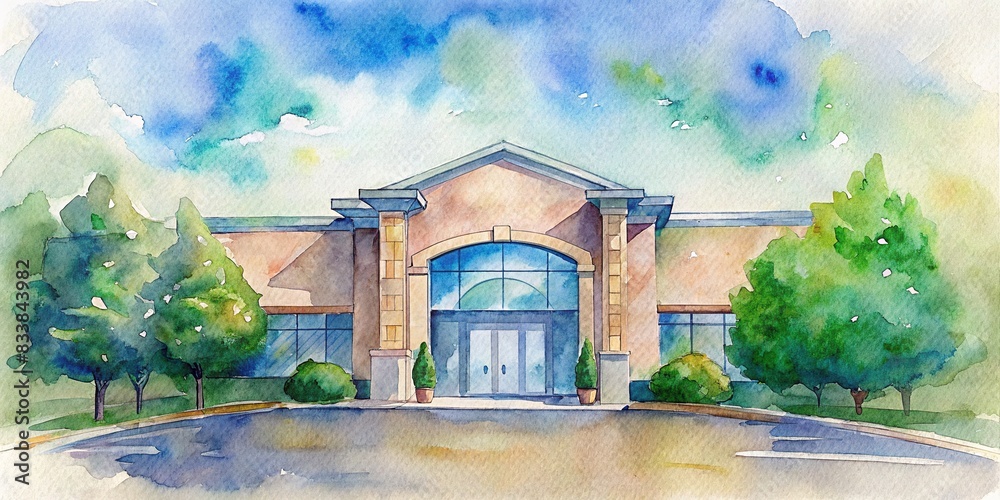 Watercolor painting of Kroger grocery store front entrance and logo ...