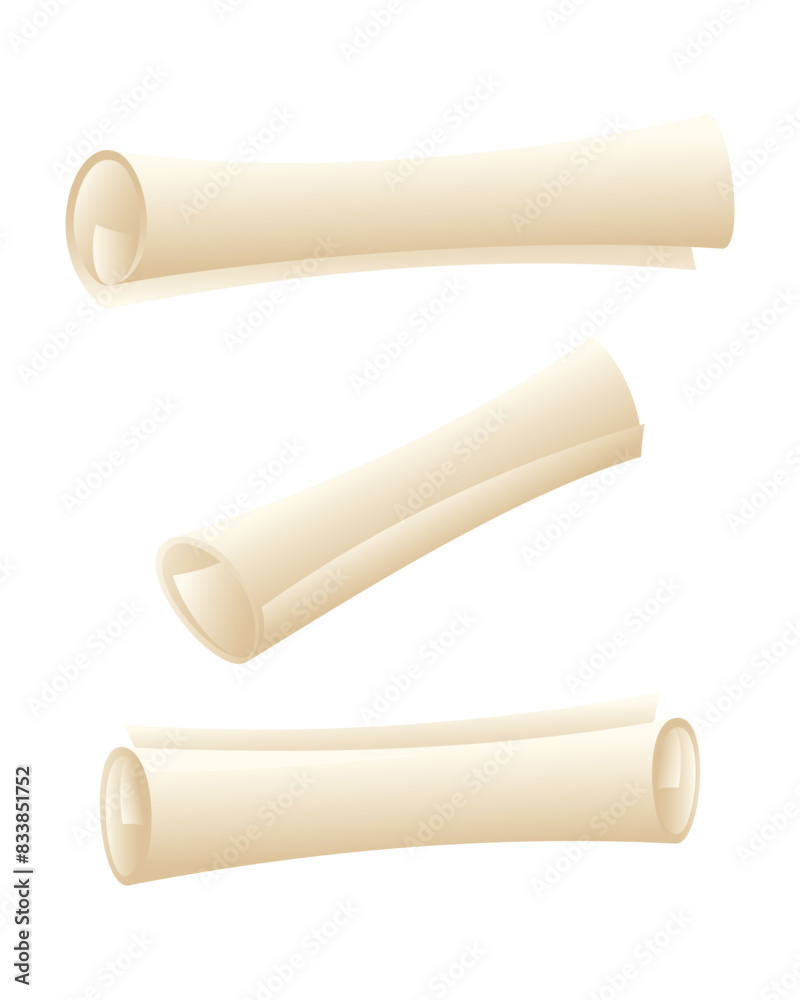 Rolled paper scroll in different positions, isolated on a white ...