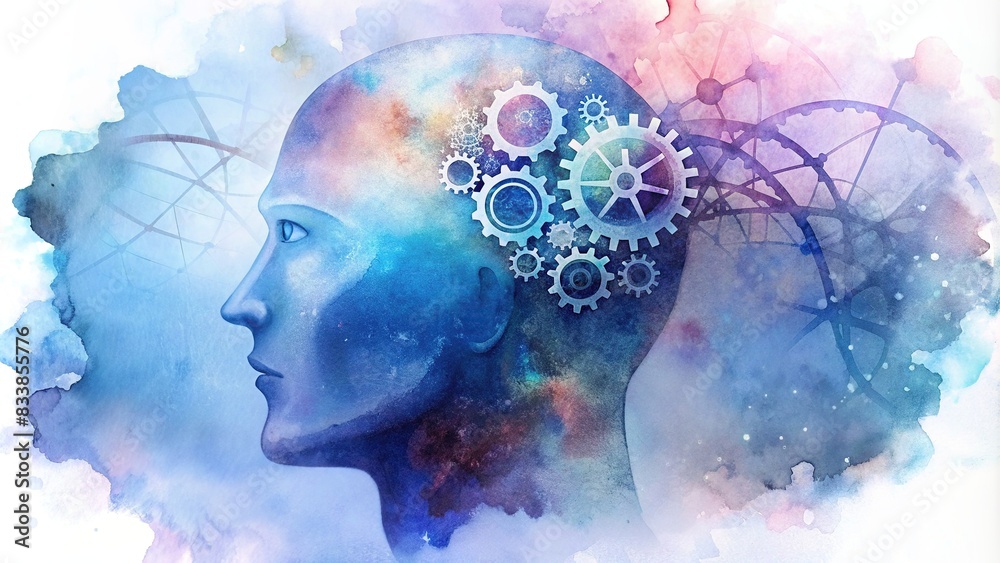 Head silhouette with gear brain bio hacking concept with DNA molecule ...