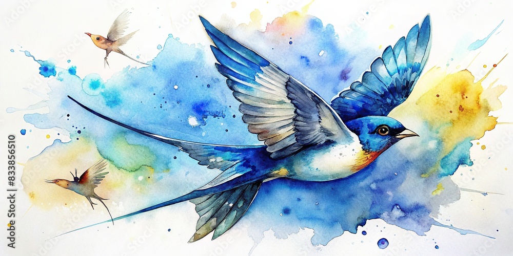 Blue swallow bird tattoo design with watercolor effect , swallow, bird ...