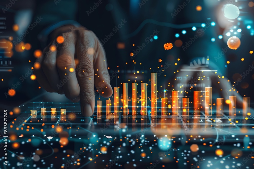 Businessman touching progress bar of business growth value, increase ...