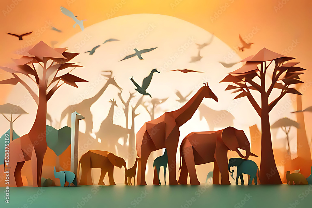 Explore a vibrant paper-cut zoo with towering elephants, giraffes ...