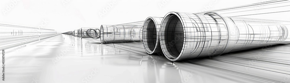 outline cad drawing of a metal pipe, white background, black and white ...