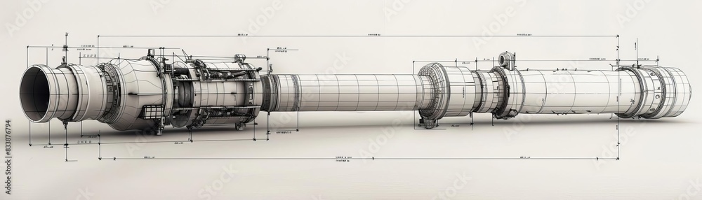 outline cad drawing of a metal pipe, white background, black and white ...