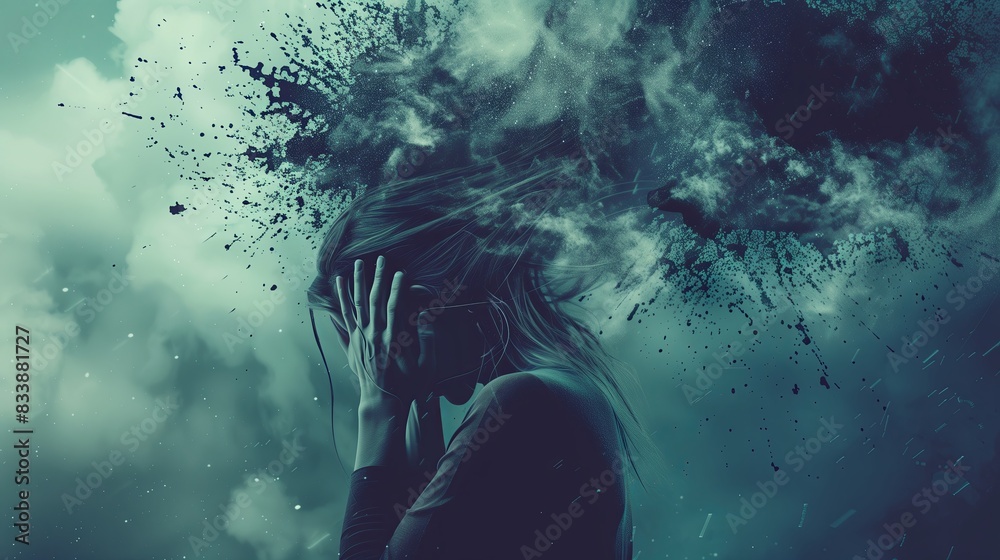 Sad young woman alone, suffering from stress, pain, and despair ...