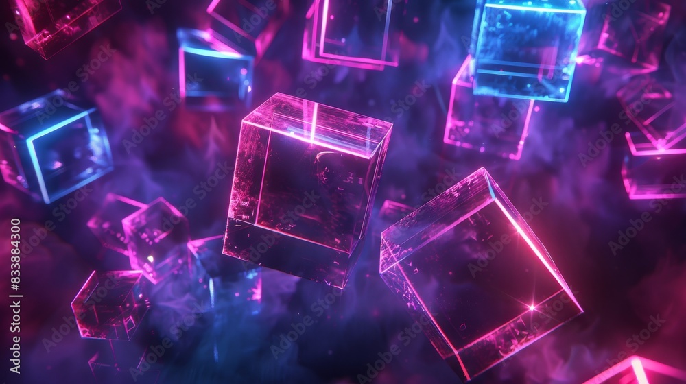 Tesseract Shapes, Abstract tesseract shapes floating in a dark void ...