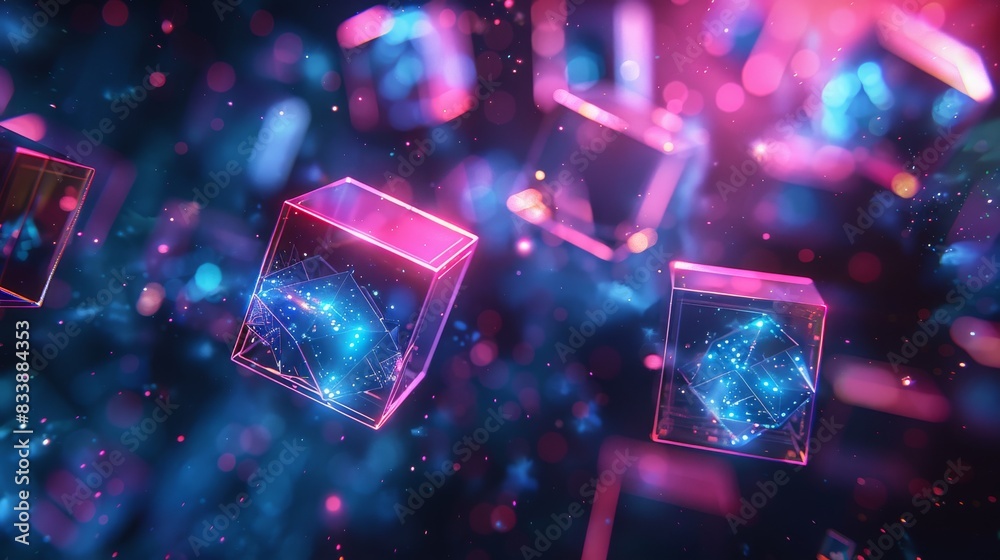 Tesseract Shapes, Abstract tesseract shapes floating in a dark void ...