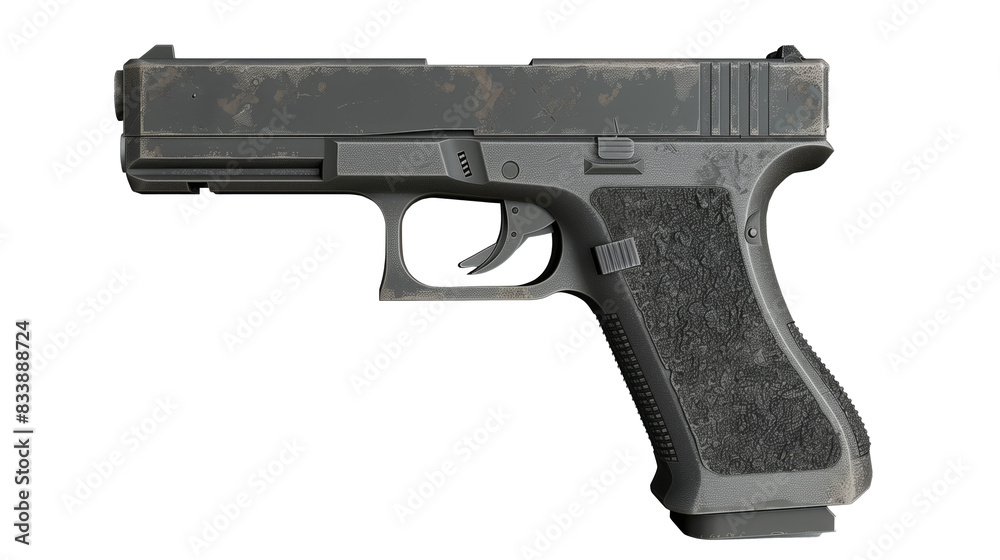 Rugged and worn Glock 17 semi-automatic pistol 2D Game Art isolated on ...