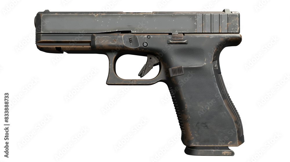 Black glock 17 semi-automatic handgun with signs of wear and scratches ...