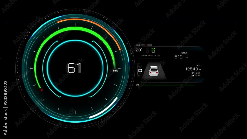 EV Car dashboard template. Car charging user interface. Digital ...