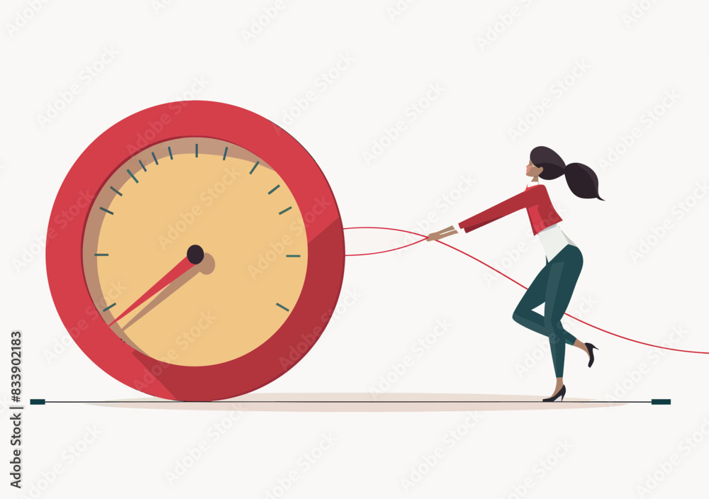 Businesswoman Lowering Red Alert Meter to Green: Risk and Stress ...