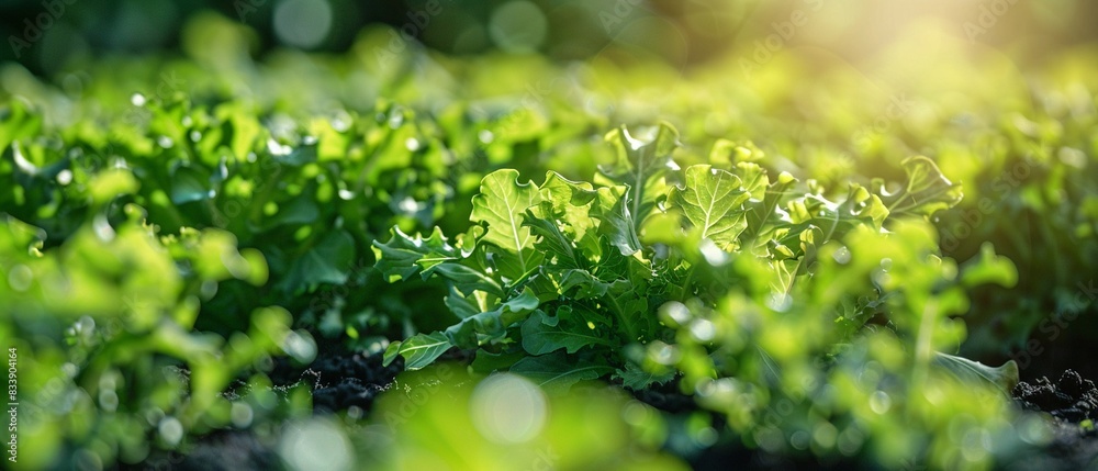 Vertical farm setup with rows of greens, artificial lighting enhancing ...