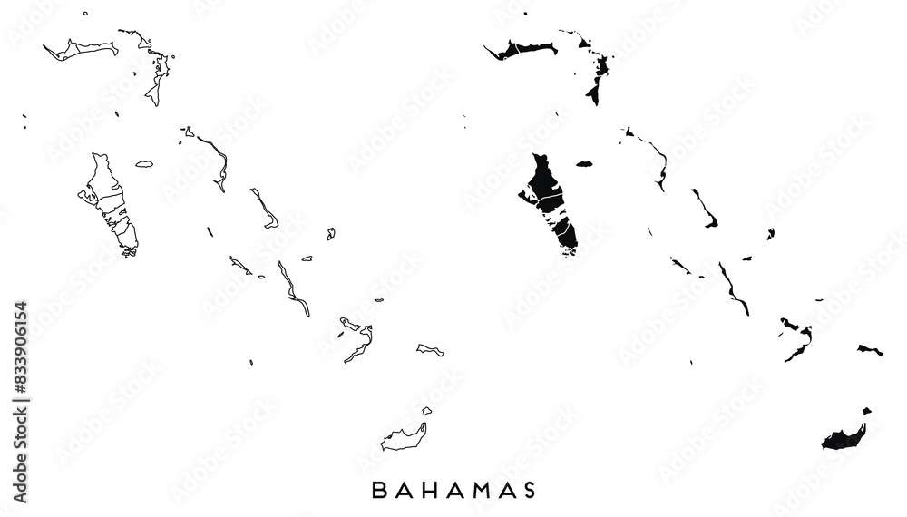 Bahamas map of city regions districts vector black on white and outline ...