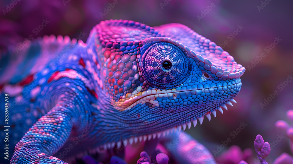 A photograph that captures the vibrant blue and purple scales of a ...