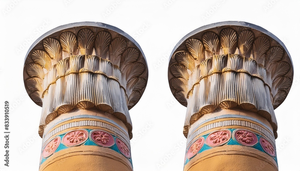 egyptian pillar egyptian column with lotus and papyrus motifs isolated ...