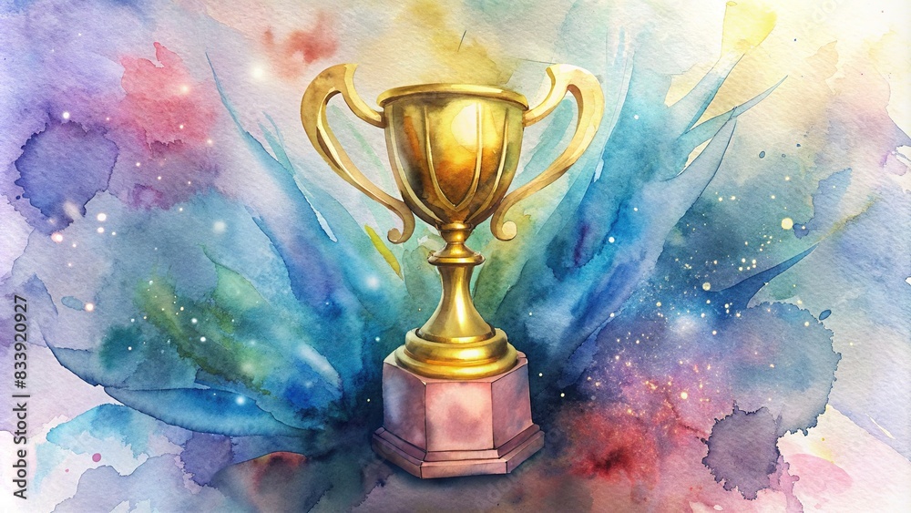 Gold trophy at award ceremony with generative watercolor design , gold ...