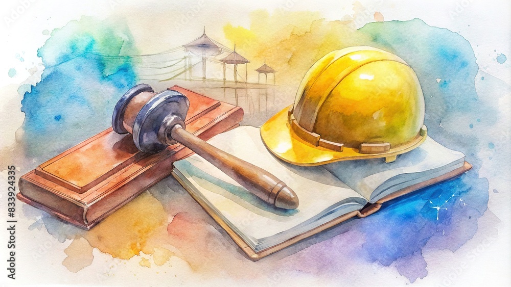 Construction and labor law concept depicted with a gavel and book on a ...