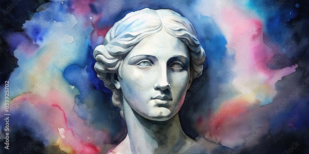 Gypsum copy of Ancient Statue Venus head isolated on black background ...