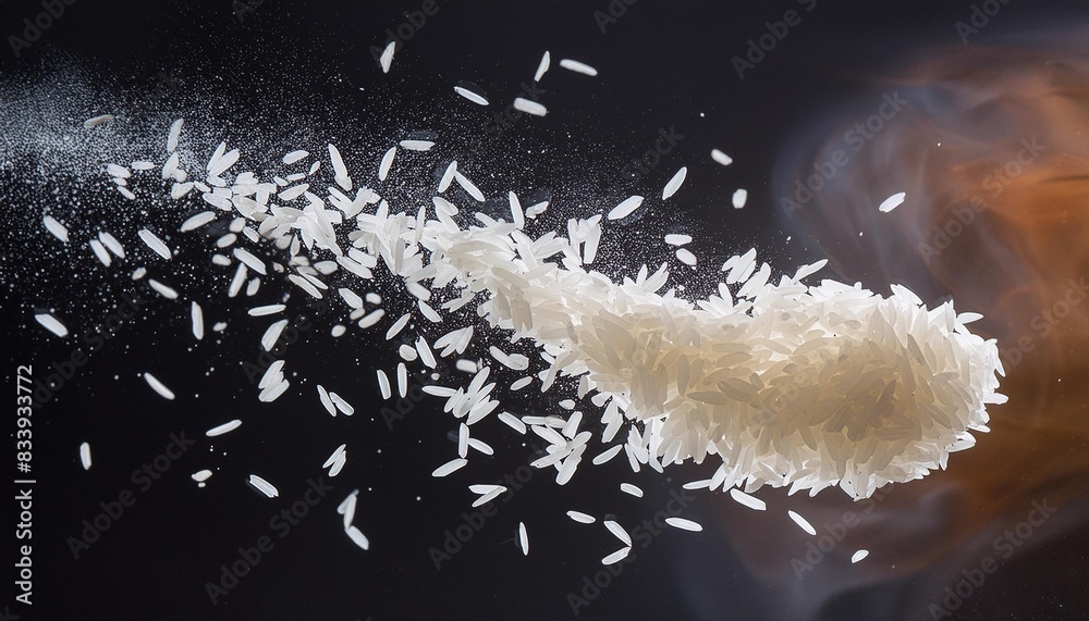 japanese rice flying explosion white grain rices explode abstract cloud ...