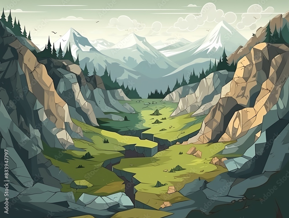 Mountain collapse flat design top view geological event theme cartoon ...