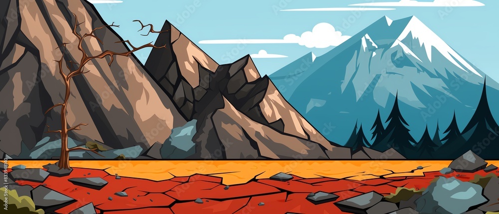 Rockfall danger zone flat design side view mountain hazard theme ...