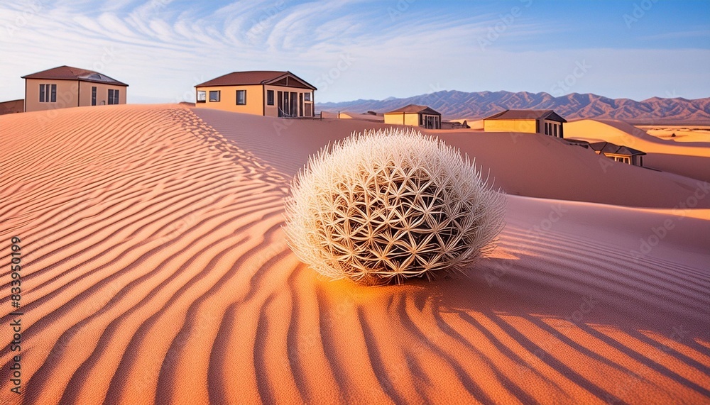 tumbleweed rolling in desert sand dunes made of roofs of the plants ...