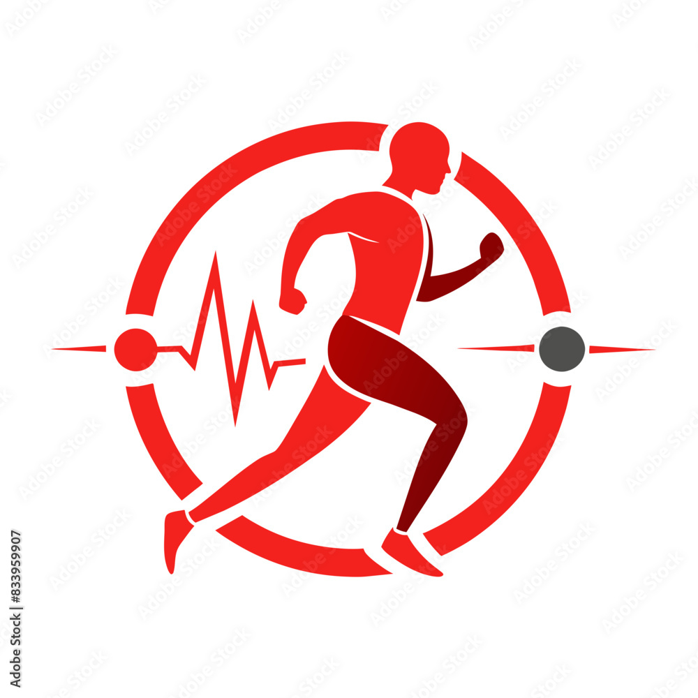 Vetor de Silhouette of a man in running, joints pain with cardiogram ...