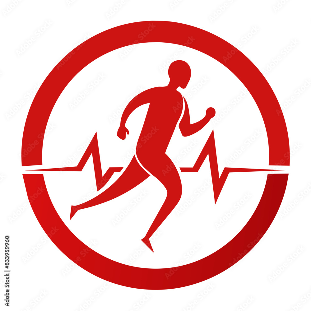 Vetor de Silhouette of a man in running, joints pain with cardiogram ...