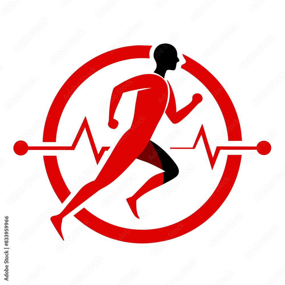 Vetor de Silhouette of a man in running, joints pain with cardiogram ...