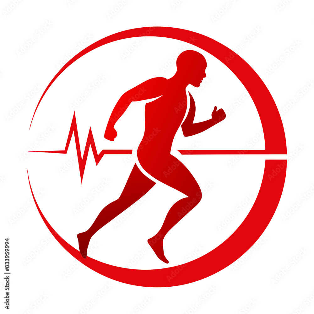 Vetor de Silhouette of a man in running, joints pain with cardiogram ...
